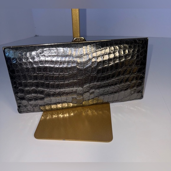 Lodis | Bags | Lodis Silver Metallic Crock Embossed Leather Clutch ...
